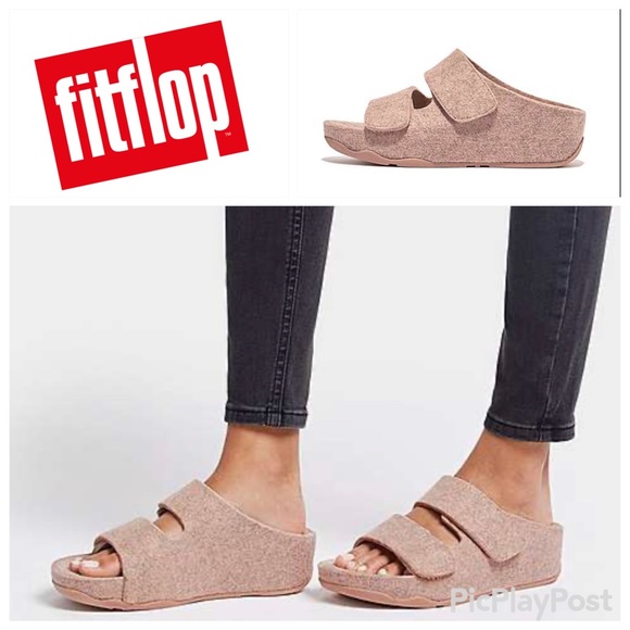 Fitflop | Shoes | Fitflop Shuv Adjustable 2 Bar Felt Slides Nwt In Box 8 Pale Pink Beige Htf ...